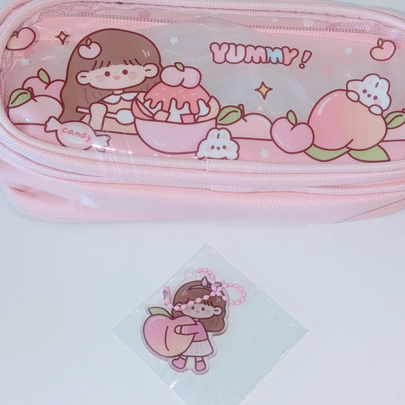 Accessories | Pink Peach Pencil Case With Cute Cartoon Girl With Charm ...